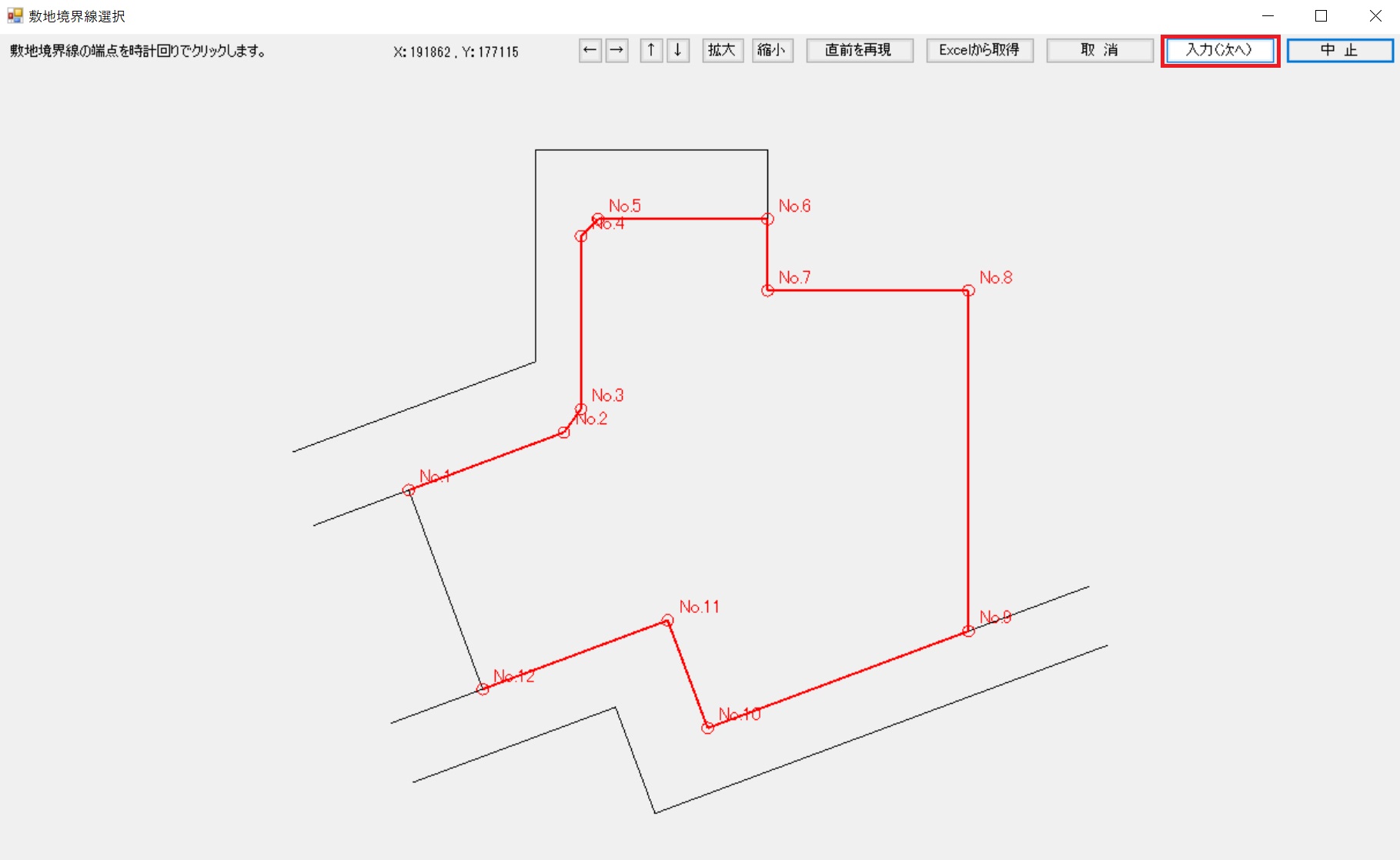 敷地と道路形状から延焼ラインを作図 – ADA